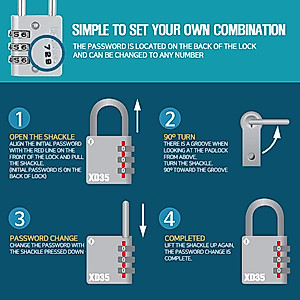 Zarker XD35 3-Digit Combination Padlock, Pink, 1-Pack