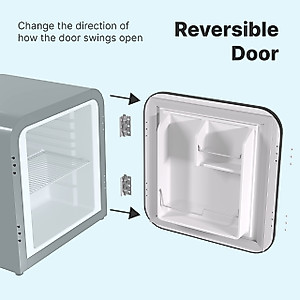 Husky Retro Mini Refrigerator with 1.5 Cu.ft./43L Capacity, Countertop Black Mini Fridge with Reversible Door, Retro Mini Fridge, Freestanding Retro Small Fridge for Bedroom, Bar, and Office