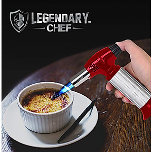 Culinary Cooking Torch - Kitchen Food Torch for Creme Brulee, Baking, Desserts and Searing- Butane Torch Lighter, Blow Torch for Cooking with Lock and Adjustable Flame (Butane Gas Not Included) Red