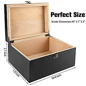 SafeDelux Wooden Keepsake Box Decorative Boxes with Hinged Lid - Latch Closure Wood Box with Matte Finish Keepsake Boxes - 10.6 X 7.8 X 5.1 Inches (Black)