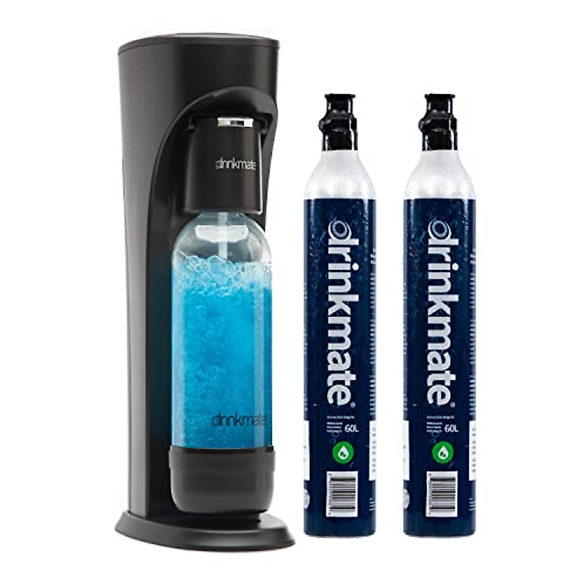 Drinkmate OmniFizz Sparkling Water and Soda Maker, Carbonates Any Drink, Bubble Up Bundle - Includes Two 60L CO2 Cylinders, One Carbonation Bottle, and Fizz Infuser - Matte Black