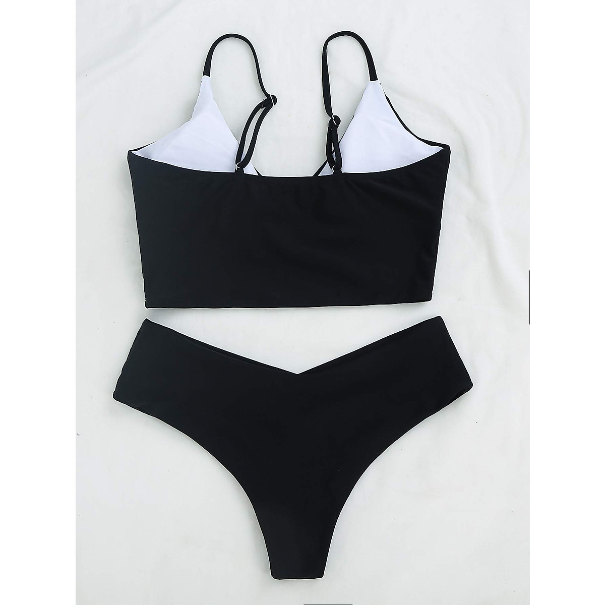 Balimtoy Summer Bikini Sets for Women Sexy V Neck Push Up Bathing Suits High Cut Thong Two Piece Cheeky Swimsuit Black S