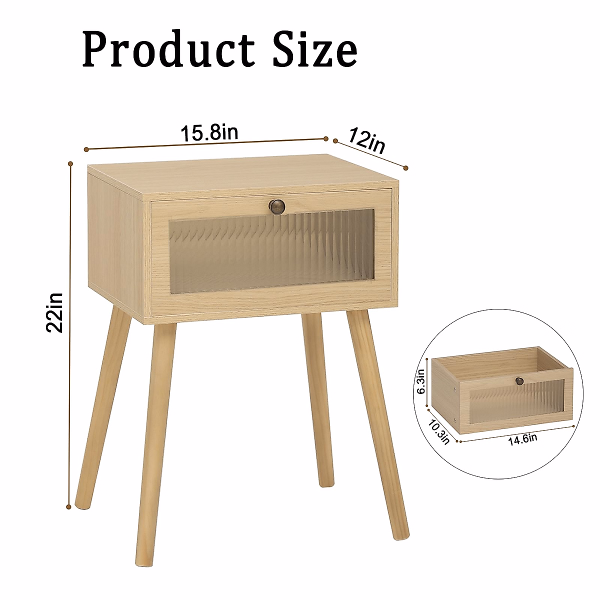 AWASEN Mid Century Modern Nightstand, Small Bedside Table with Drawer, Side Table Bedroom End Table with Storage and Solid Wood Legs for Living Room and Small Space (Natural)