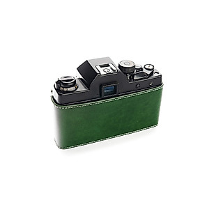 Contax RTS Case, BolinUS Handmade Genuine Real Leather Half Camera Case Bag Cover for Contax RTS/RTS II RTS2 Camera with Hand Strap (Green)