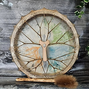 RXMORI 2Pack Shaman Drum,Shaman Drum Mother Of Life Siberian Drum Spiritual Music,Handmade Shaman Drum With Drum Stick,Sound Healer Shaman Drum