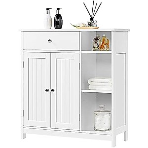 Yaheetech Bathroom Floor Cabinet, Kitchen Freestanding Storage Organizer, Large Side Cabinet with Doors, Drawer & Adjustable Shelves for Living Room, Entryway, 12" D x 29.5" W x 31.5" H, White