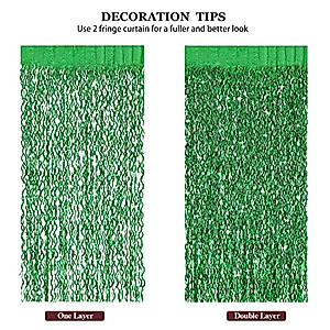 Green Foil Backdrop Curtain - CYLMFC 3 Pack 3.3 ft x 6.6 ft Birthday Streamers Party Curtains Decorations Backdrop Xmas Graduation Decor