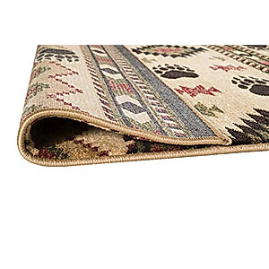 GAD Great American Distributors Cabin Lodge Tribal Southwestern Cozy Area Rug - Beige, Brown, Red - Animal Themed, Bear - Living Room Rug - Hallway, High Traffic - Stain Fade Resistant (5'3"x 7'6")