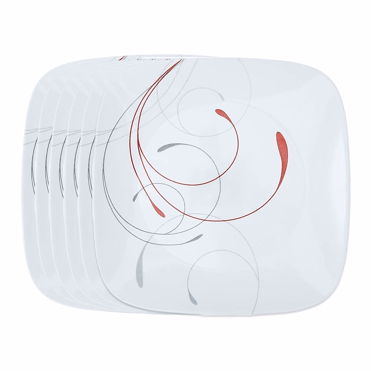 Corelle Vitrelle 6-Piece Salad Plate Set, Triple Layer Glass and Chip Resistant, Lightweight Square 10-1/4-Inch Plates Set, Splendor