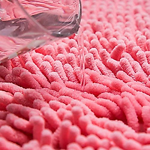 JAIJY Pink Heart Shaped Chenille Bath Mat Soft Absorbent Plush Microfiber Bathroom Rug Non-Slip Machine Washable Shaggy Mats Carpet for Shower, Bedroom, Bathtub, 16"x20"