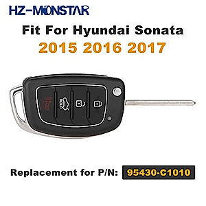 HZ-MONSTAR 4 Buttons Remote Flip Key Fob, Car Key Fob Keyless Entry Remote Compatible with Hyundai 2015 2016 2017 Sonata OEM Remote Key, P/N: 95430-C1010/433 MHz TQ8-RKE-4F16