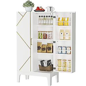 DWVO 43" Kitchen Pantry Storage Cabinet, Pantry Cabinet with Doors and Shelves, Buffet Cupboards Sideboard for Kitchen，Living Room and Dining Room, White