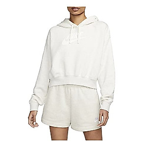 Nike Sportswear Club Fleece Oversized Crop Graphic Hoodie Womens Size - Small Oatmeal Heather/White