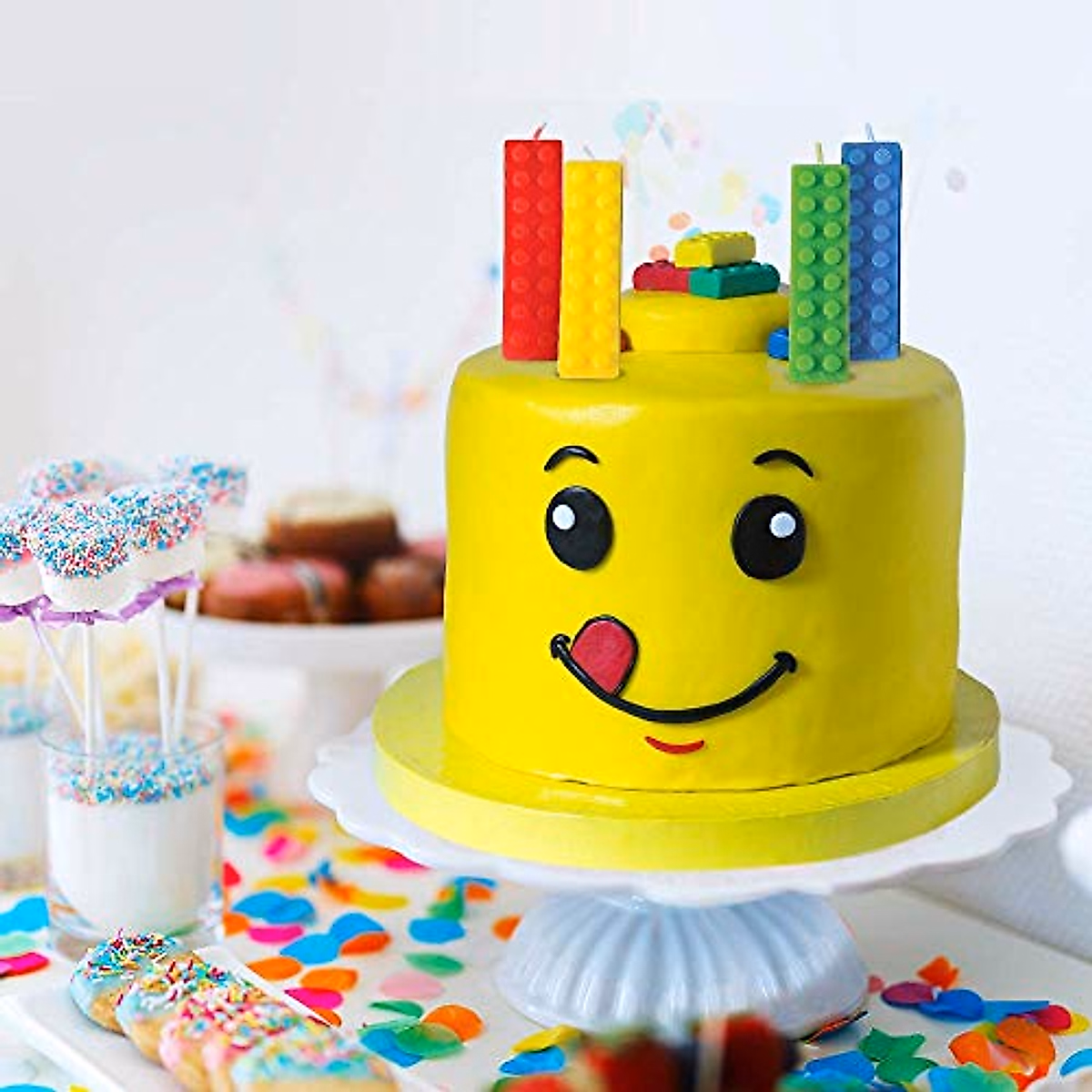 ArtCreativity Brick Candles, Building Block Themed Birthday Cake Candles - Pack of 4 - Red, Yellow, Green, and Blue Brick Party Candles, Colorful Building Block Birthday Party Supplies and Decoration