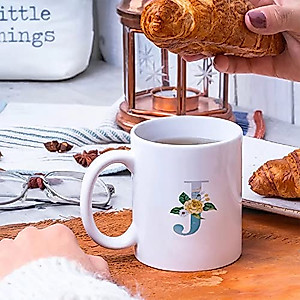 YELLOW Floral Monogram Letter - J White Mugs Coffee Mug Alphabet Letter Mockup Mug Cup Mockup Xmas Gift Stocking Stuffer Mug Stocking Stuffer Gift 11oz