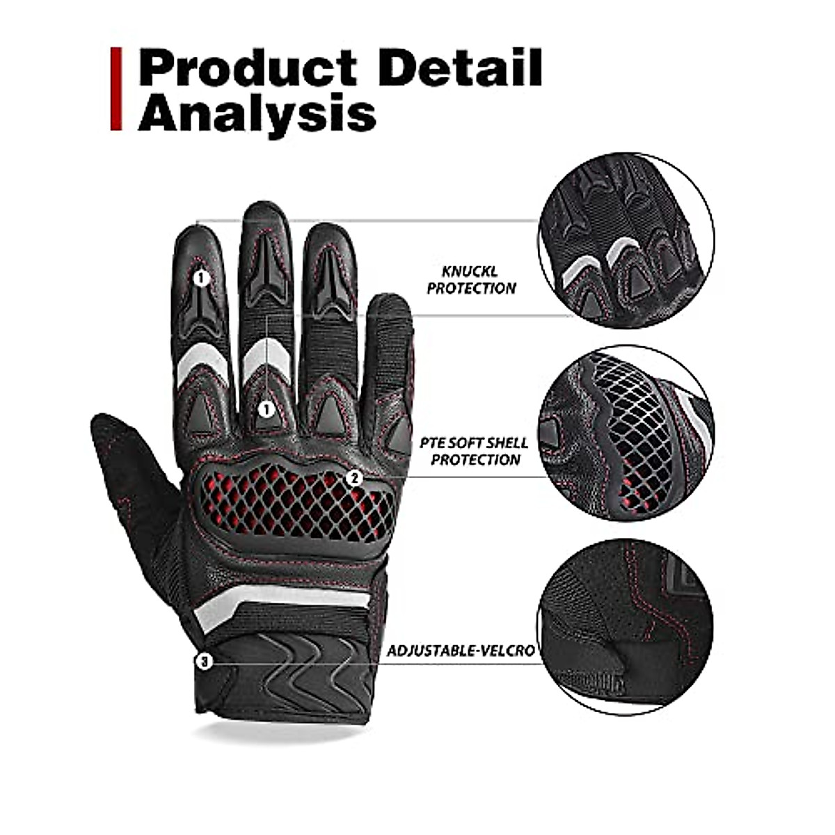 Motorcycle Gloves Touchscreen Motorbike Riding Gloves for Men and Women with Soft Knuckle Protective Gear for Powersports,Red XX-Large