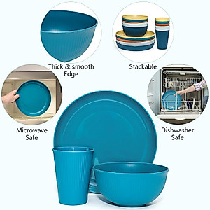 SHECIPIN 42Pcs Wheat Straw Dinnerware Sets, Unbreakable Plates and Bowls Sets, Eco Friendly Non Breakable Dinnerware, Dishwasher Microwave Safe Dinnerware