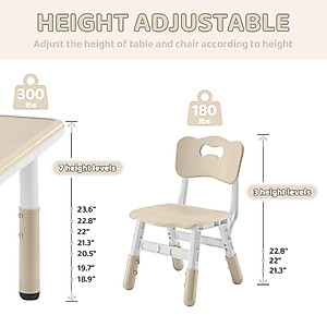 DOREROOM Kids Table and 2 Chairs Set, Height-Adjustable Toddler Table and Chairs Set with Graffiti Desktop, 23.6''L x 23.6''W Children Activity Table for Daycare, Classroom, Home