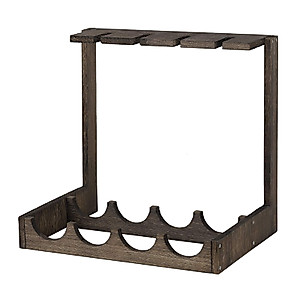 NANANARDOSO Wine Rack, Rustic Wood Wine Storage Shelf with Glass Holder Tabletop Wine Bottle Holder Organizer for Kitchen Cabinet Pantry (Rustic Brown, 4-Slot)