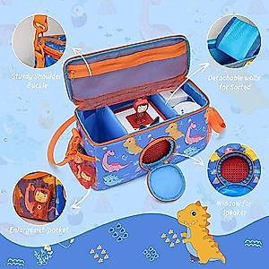 Ciseret Portable Tonies Carrying Case - Compatible with Toniebox Starter Set Tonies Figures Characters Charging Station Headphones - Travel Bag for Kids Boy Girl - Designer Custom Dinosaur Bag