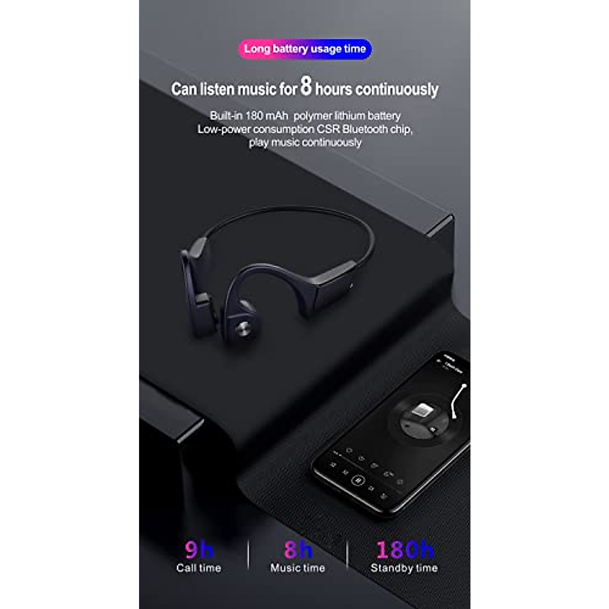 RISTARWH Wireless Bone Conduction Headphones, Open Ear Sports Bluetooth Headset with Mic, IPX5 Waterproof Earbuds Up to 8 Hours Playtime for Running Cycling Workouts (Blue)