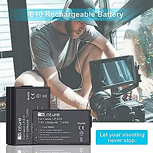Canon LP-E10 Battery, 2 Pack Replacement Batteries with Camera Battery Charger Set for Canon EOS Rebel T7, T3, T5, T6, Kiss X50, Kiss X70, EOS 1100D, EOS 1200D, EOS 1300D, EOS 2000D Digital Camera