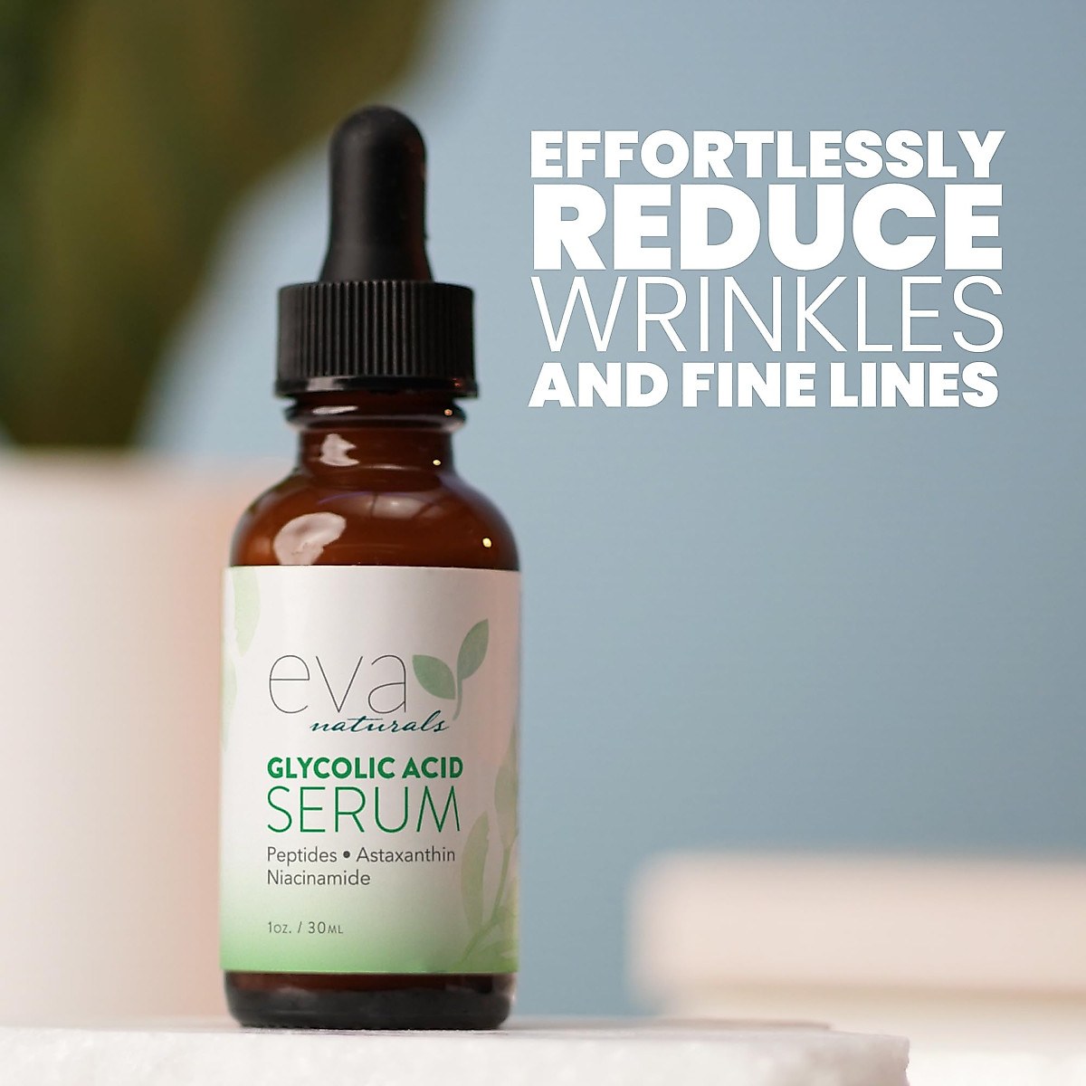 Eva Naturals Glycolic Acid Serum - Anti-Aging Vitamin C & Hyaluronic Acid Skin Brightening Formula Helps To Minimize & Exfoliate Pores, Reduce Fine Lines, Wrinkles, Acne Scarring & Breakouts - 1 Oz