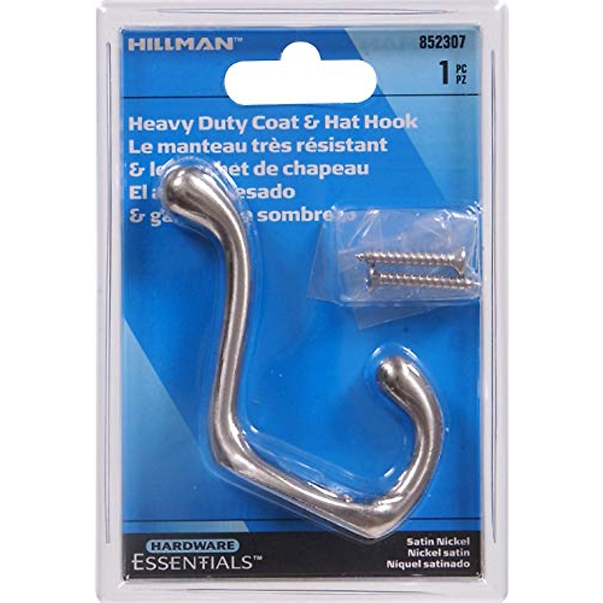Hardware Essentials 852307 Heavy Duty Coat and Hat Hook Satin Nickel