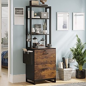 Itaar 2 Drawer File Cabinet with Lock, Filing Cabinet fits Letter, Legal, A4 Size, Hanging File Folders, File Cabinets for Home Office with Adjustable Storage Shelf and Hook, Rustic Brown