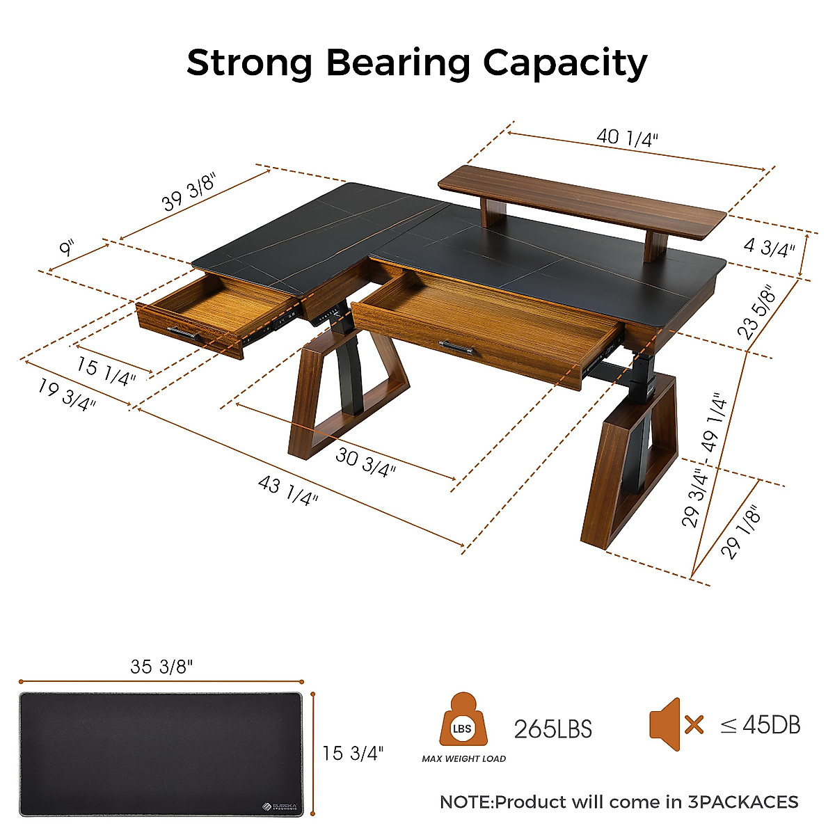 EUREKA ERGONOMIC Electric Standing Desk with Dual Drawers,63 Inches Height Adjustable L-Shaped Office Desk,Sit Stand Desk Executive Desk Computer Workstations with Monitor Stand,Left/Black