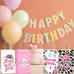 16PCS Let's Go Girls Gift Paper Bags Bachelorette Party Supplies Western Cowgirl Party Favors Bags Last Rodeo Bachelorette Party Decorations Disco Birthday Treat Bags for Bridal Shower Bachelorette