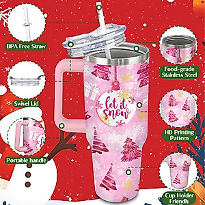 qoepfnsh Christmas Tumbler 40 oz Christmas Tumblers with Handle and Straw Pink Christmas Tree Stainless Steel Insulated Coffee Cups Mugs Christmas Gifts Stuff Decor for Women Girls