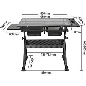 XiVue Adjustable Glass Drafting Table,Versatile Art Study Table,with Storage Drawers,Art Studio Design Sketching Painting Work Station