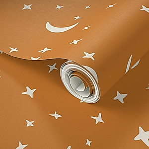Peel & Stick Wallpaper Swatch - Boho Astrological Burnt Orange Autumn Fall Halloween Celestial Stars and Moon Custom Removable Wallpaper by Spoonflower