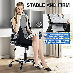 Office Chair - Ergonomic Office Chair Mid Back Office Desk Chair with Wheels Computer Chair with Lumbar Support Home Office Chair with Armrests for Adults, Black