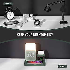 Wireless Charging Station, iPhone 3 in 1 Fast 15W Wireless Charger with Alarm Clock and Night Light, Charging Dock for iPhone 12/13/14/15 Pro/Pro Max, Samsung, AirPods