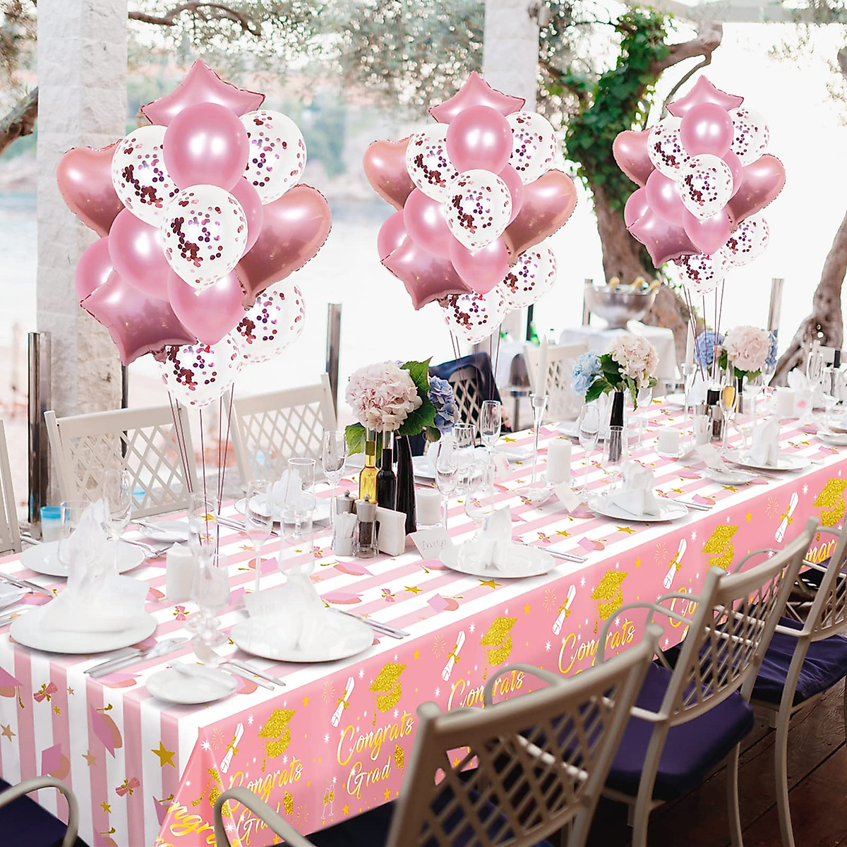 CESOF Graduation Tablecloth Party Decorations 2024, 3 Pack Black and Gold 54"x108" Congrats Grad Disposable Table Covers Plastic Cloth Tablecover for College High School Class of 2024 Party Supplies