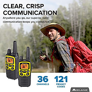 Midland X-TALKER 36 Channel FRS Two-Way Radio - Long Range Walkie Talkie, 121 Privacy Codes, & NOAA Weather Scan + Alert (Black/Yellow, 2-Pack)