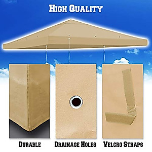 BenefitUSA 10x10 FT Gazebo Replacement Canopy Top Single Tier Canopy Top Cover (Beige)