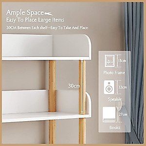 OSCHF 3-Tier Wooden Open Bookcase - Modern Display Bookshelf with Top Edge and Solid Wood Frame for Home and Office, Storage Cabinet, Warm White
