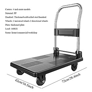 Generic Moving Push Flatbed Cart Portable Folding Hand Truck Heavy Duty Pulling Goods Hand Truck for Home Office Warehouse, black