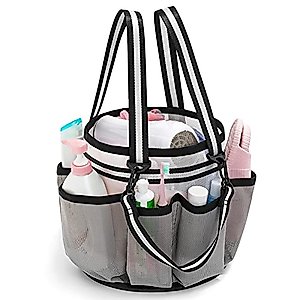 Ligereza Multi-Function Suspension Handles Mesh Portable Shower Caddie, Large Capacity, Round Bottom, 9 Side Pockets, College Dorm Room Essentials, Bathroom Caddy Shower Bag (Large White)