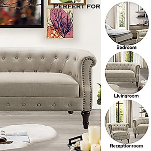 Rosevera Chancy Reading Small Armchair Arm Living Set Accent Club Room Barrel Chairs Bedroom Loveseat, Standard, Natural Sofa