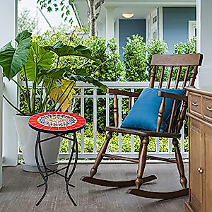 VCUTEKA Mosaic Outdoor Side Table - Small Patio Table Coffee Table Outside Accent Table Round End Plant Table for Bistro Balcony Porch Outdoor Benches 14'' Mosaic Table Red