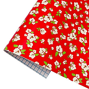 Yifely Vintage Red Shelving Paper Peel & Stick Floral Shelf Liner Countertop Drawer Sticker Redo Old Locker 17.7 Inch by 9.8 Feet