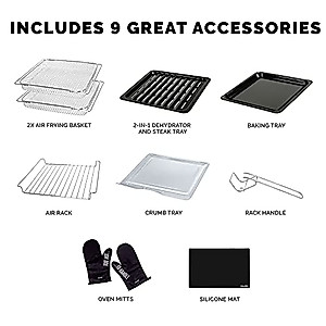 Kalorik MAXX Digital Air Fryer Oven, 16 Quart, 9-in-1 Countertop Toaster Oven and Air Fryer Combo, 21 Smart Presets, 9 Easy-to-Clean Accessories, 1600W, Stainless Steel