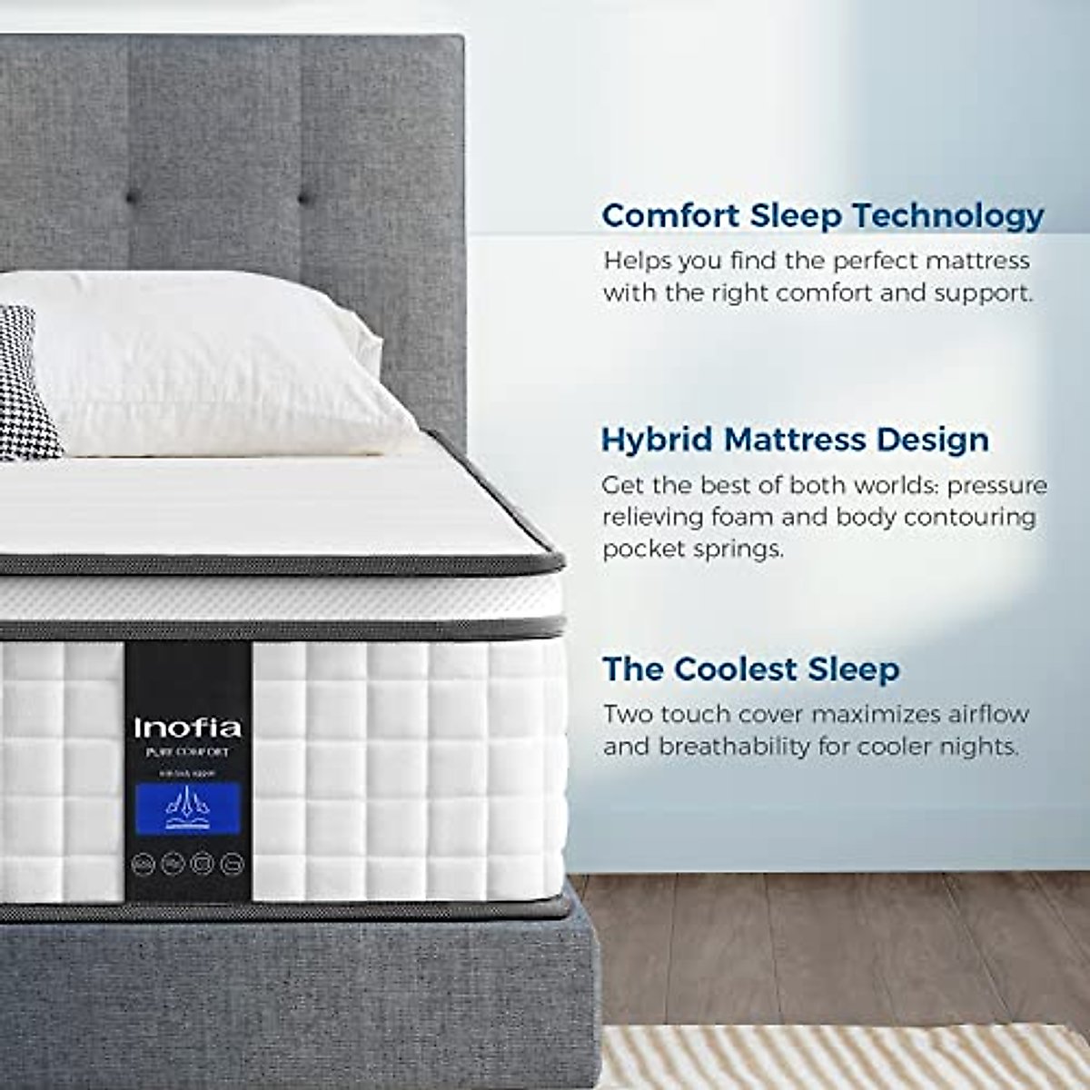 Inofia Twin Mattress, 10 Inch Twin Size Hybrid Mattress in a Box with Cool Memory Foam, Breathable Comfortable Single Mattress, Motion Isolating Individually Wrapped Coils, Supportive&Pressure Relief