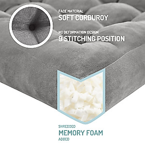 Meditation Floor Pillow Set of 2, Square Large Pillows Seating for Adults, Tufted Corduroy Floor Cushion for Tatami Living Room, Grey, 22x22 Inch