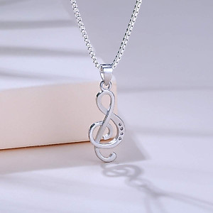 DXZNBEST Music Note Pendant Necklace 925 Sterling Sliver Cubic Zirconia for Women Mother’s Day Valentine's Day Christmas Jewelry Gift Chain 18 Inches