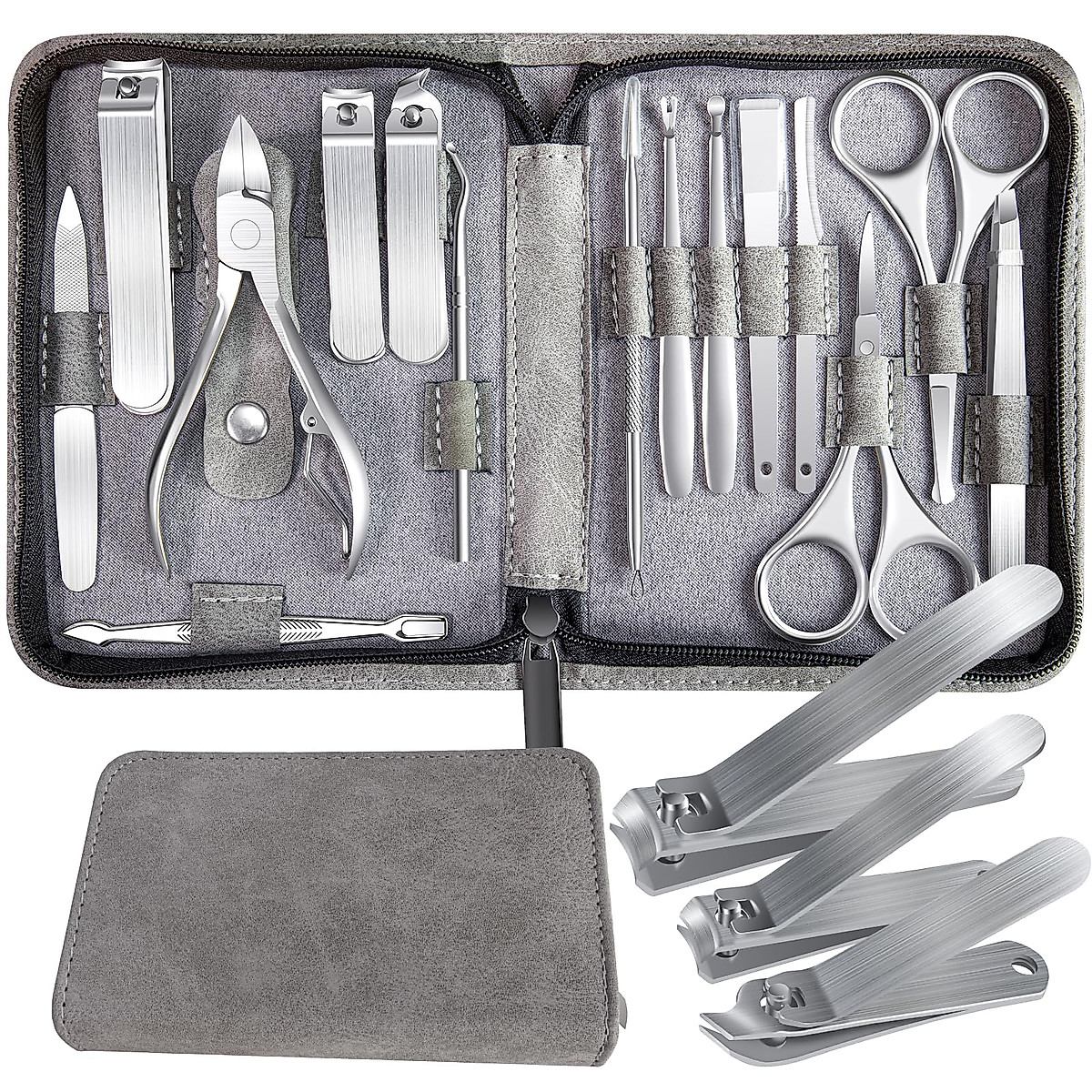 Manicure Set 15 in 1 Stainless Steel Nail Clippers Set, Nail Manicure Kit,Toenail Clippers,Pedicure Kit,Pedicure Tools,Suitable for Travel Manicure Tools,Nail Care Kit